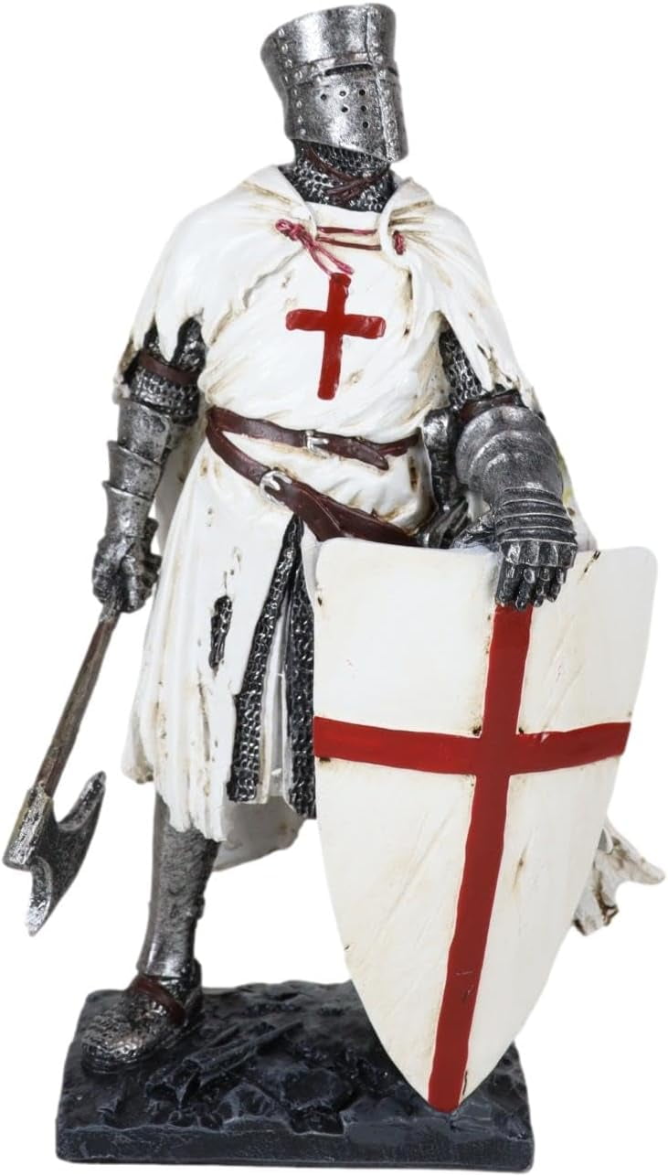 Ebros Gift Templar White Cloak Caped Medieval Crusader Axeman Knight at ...
