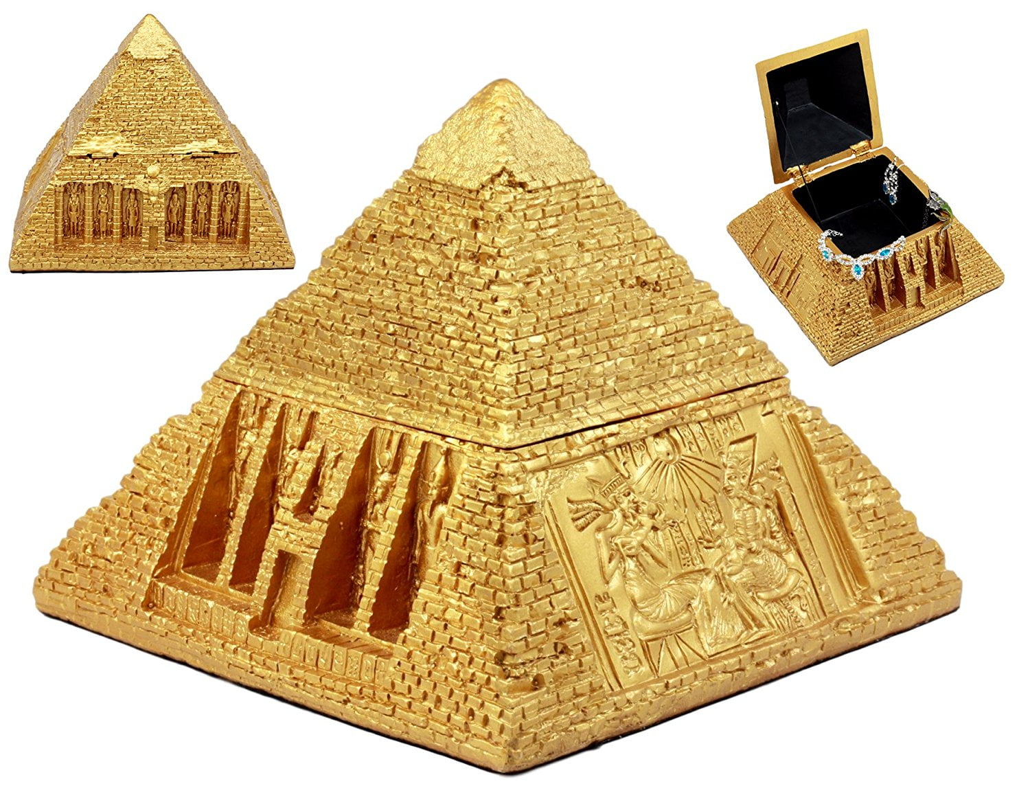 Ebros Golden Ancient Egyptian Gods Carved Pyramid Hinged Jewelry Box ...