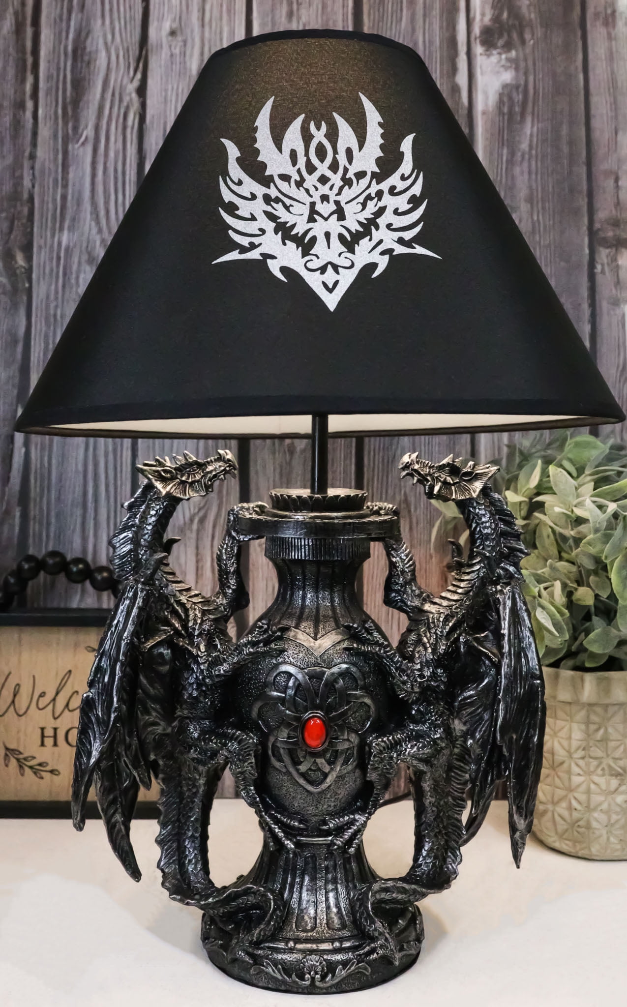 "Ebros Gothic Dual Dragon Table Lamp, Hand Painted, 19""H" - Walmart.com