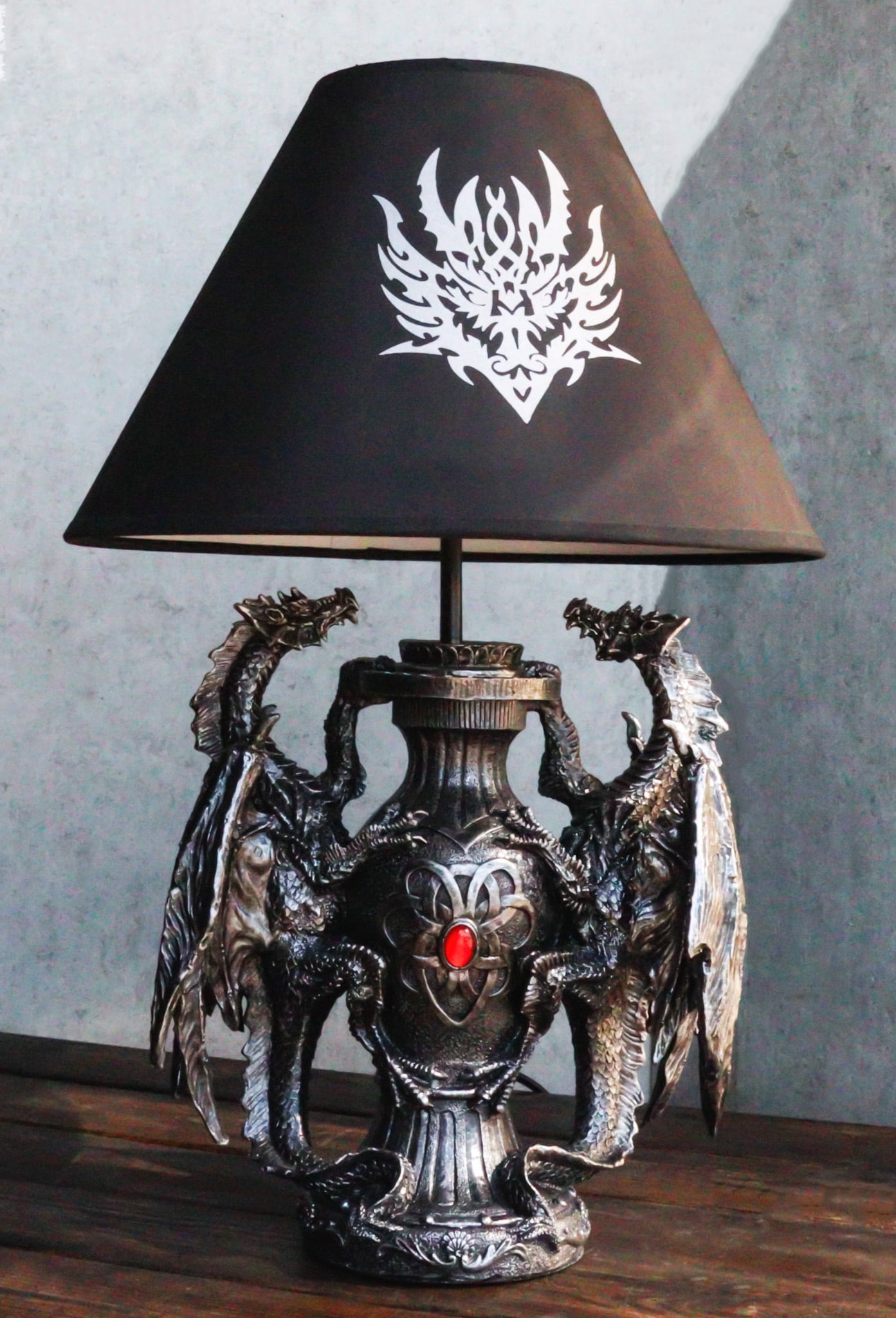 Ebros Gothic Climbing Dual Dragon Desktop Table Lamp Statue Decor ...