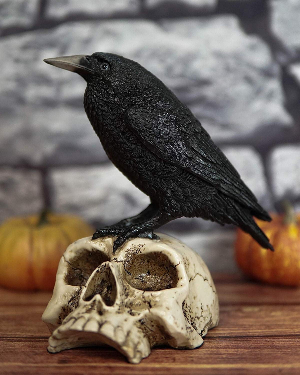 Ebros Gothic Raven Perching On Skull Statue 7.25" High Crow Scavenger ...