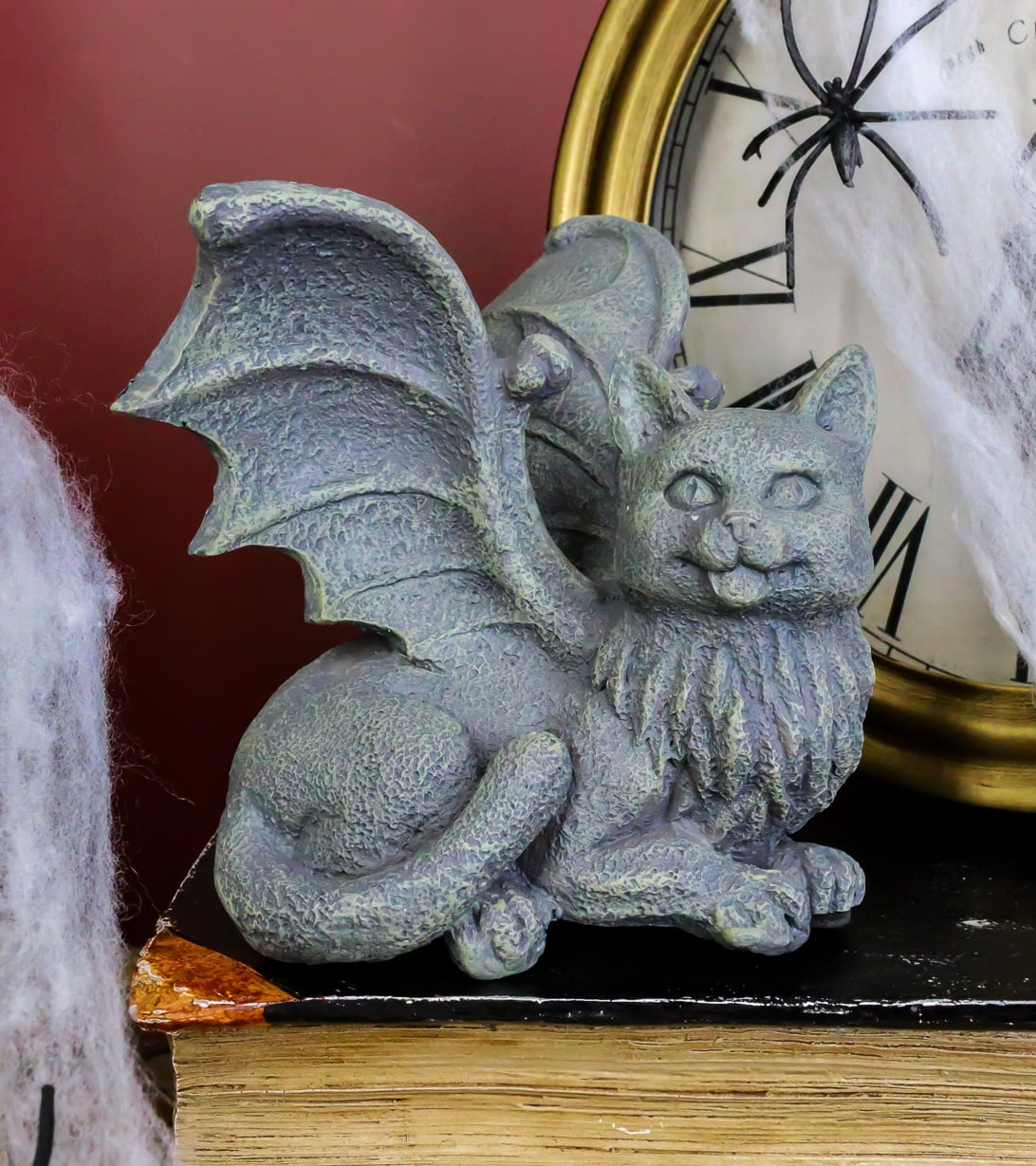 Ebros Gothic Winged Cat Gargoyle Shelf Sitter 4" Wide PC Monitor Topper ...