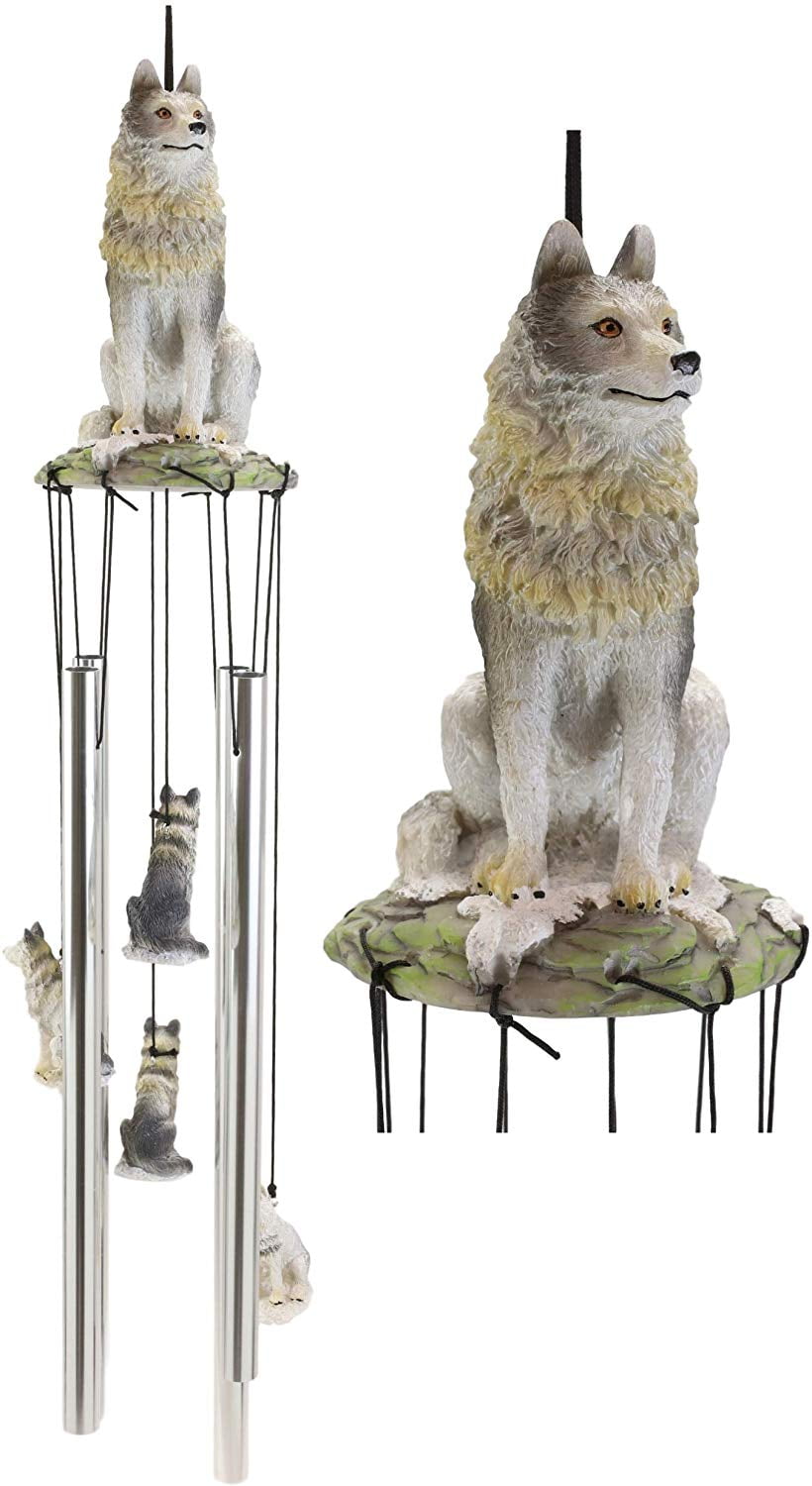 Ebros Gray Wolf Sculptural Wind Chime Resonant Relaxing Patio and ...