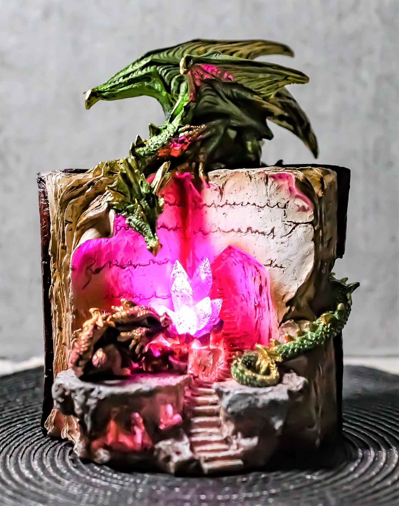 Ebros Green Dragon Wyrmling Perching On LED Crystals Book Of Spells ...