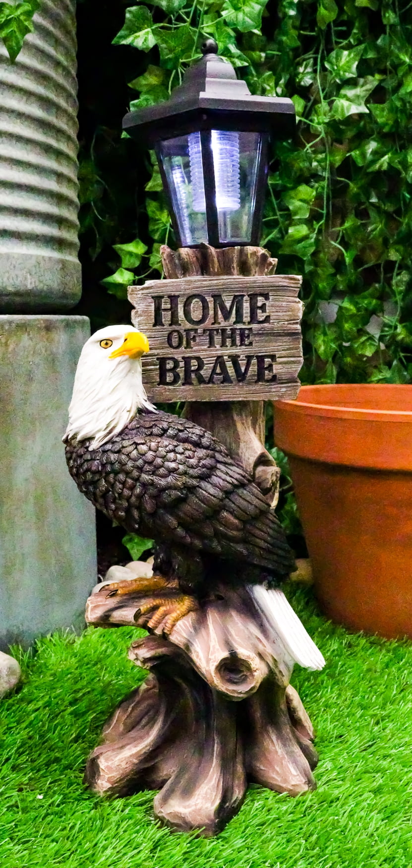 Ebros 'Home of The Brave' Patriotic Eagle Solar LED Lantern - Garden ...