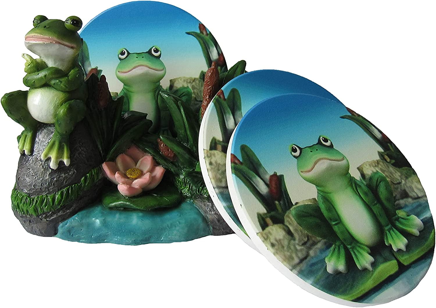 Ebros Hoppy Hour Frog Coaster 5PC Set Ceramic Coaster with Cork Base ...