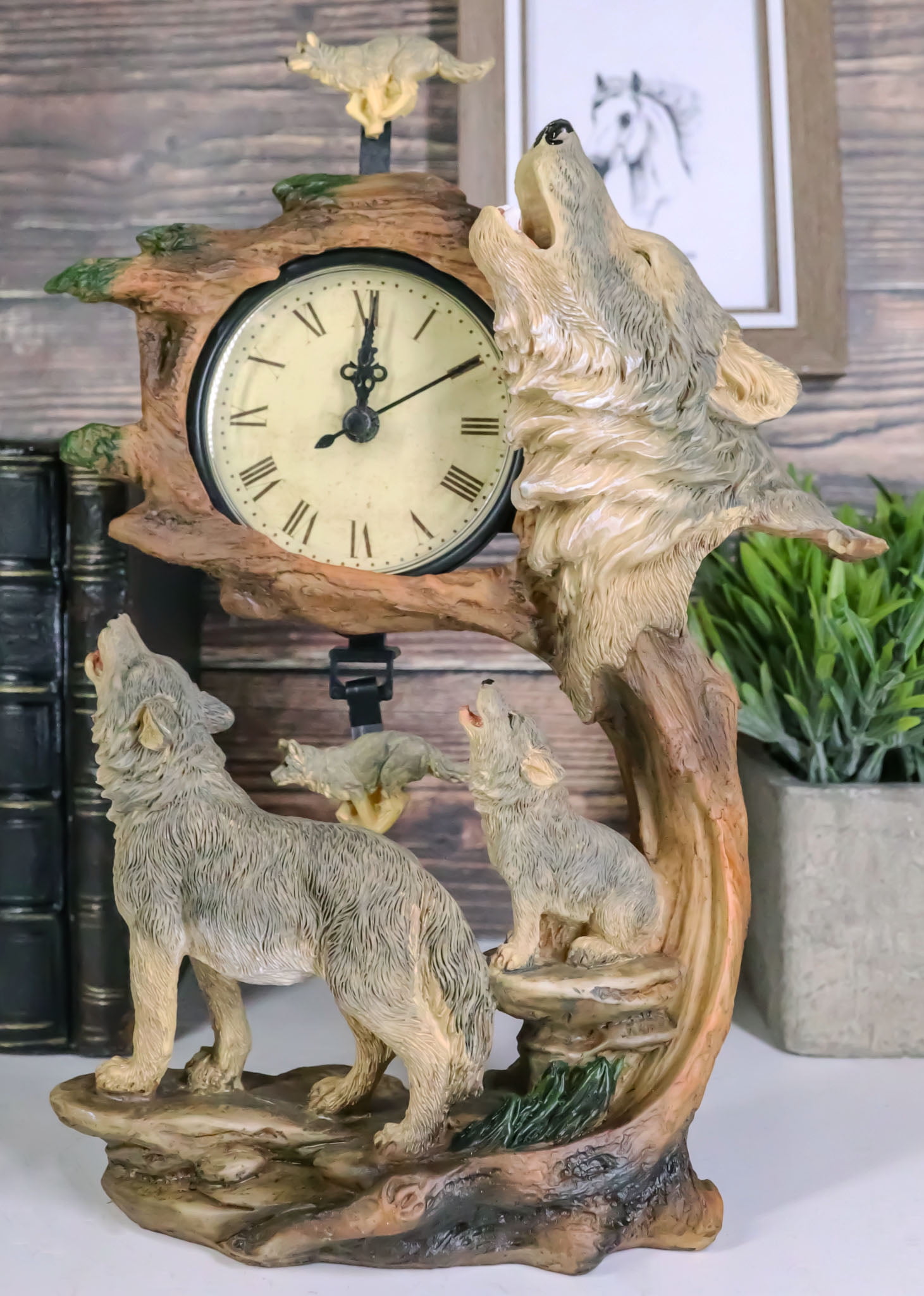 Ebros Animal Wolf Family Howling Gray Wolves Table Clock with Pendulum ...