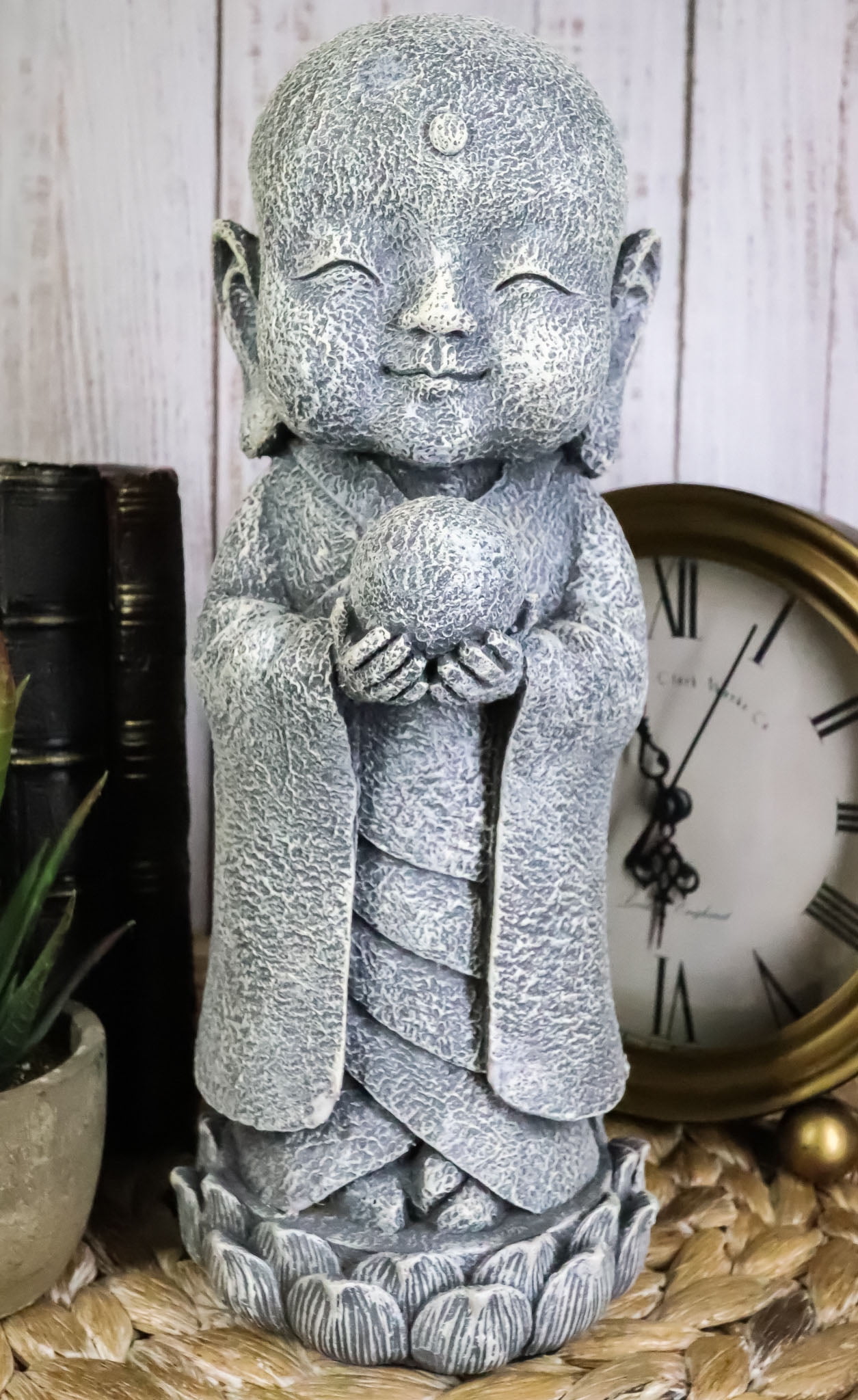 Ebros Japanese Jizo Monk Standing On Lotus Figurine 9.75"H (With Wisdom ...