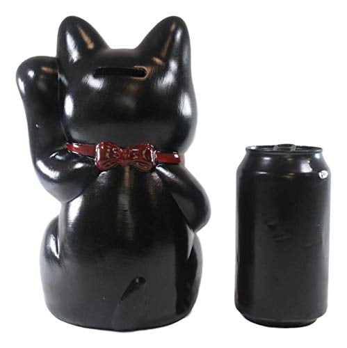 Ebros Japanese Luck and Fortune Charm Black Beckoning Cat Maneki Neko ...