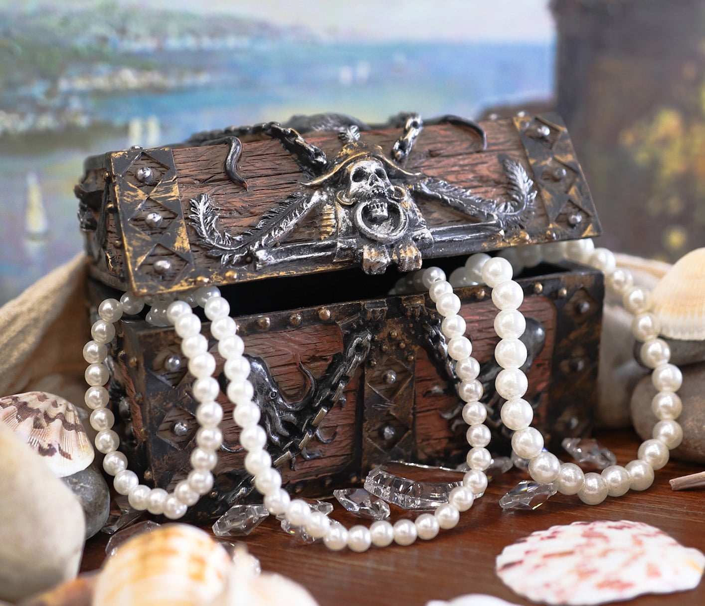 Ebros Kraken Octopus Pirate Haunted Chained Skull Treasure Chest ...