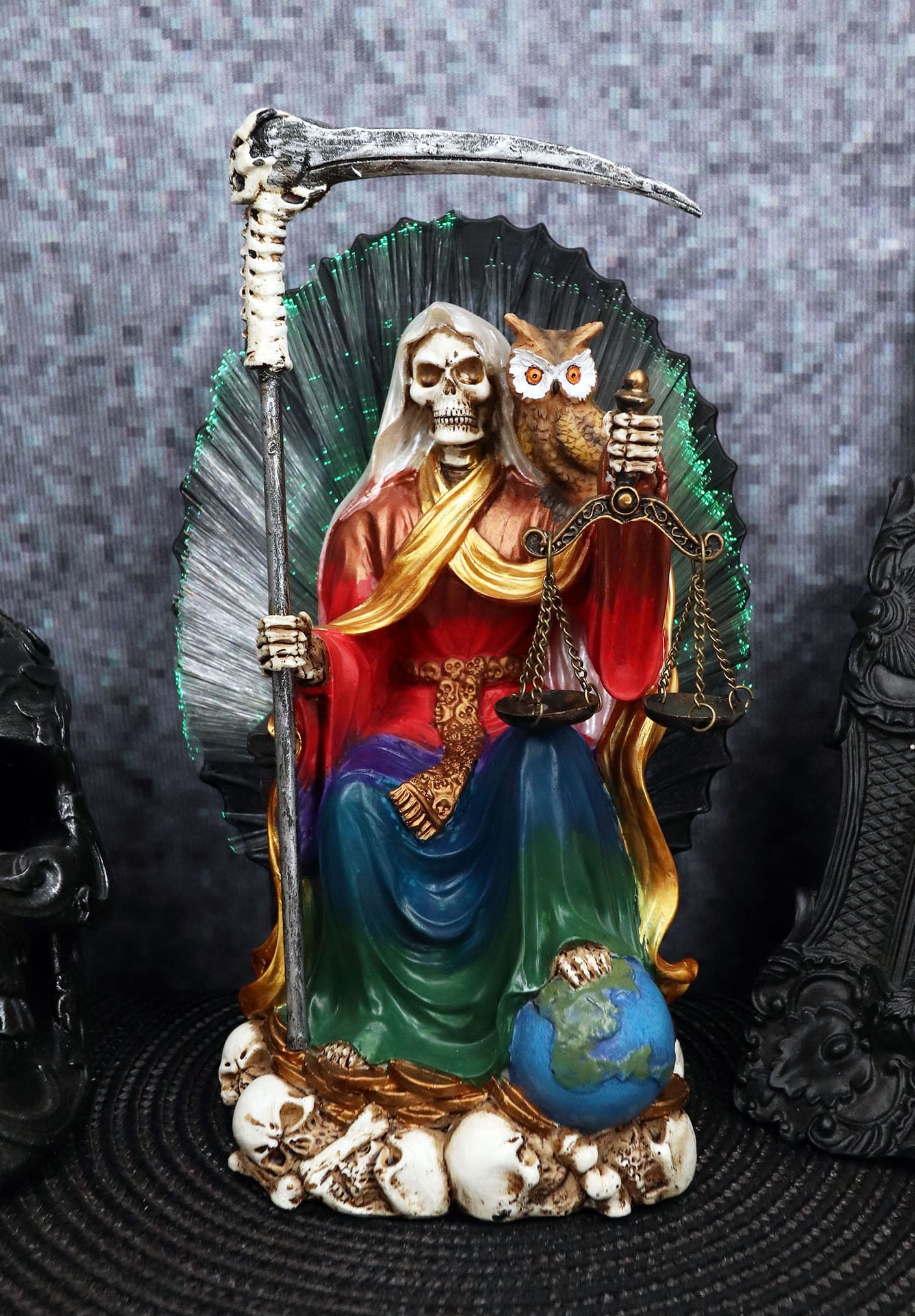 Ebros LED Light Seated 7 Powers Holy Death Santa Muerte Rainbow Tunic ...