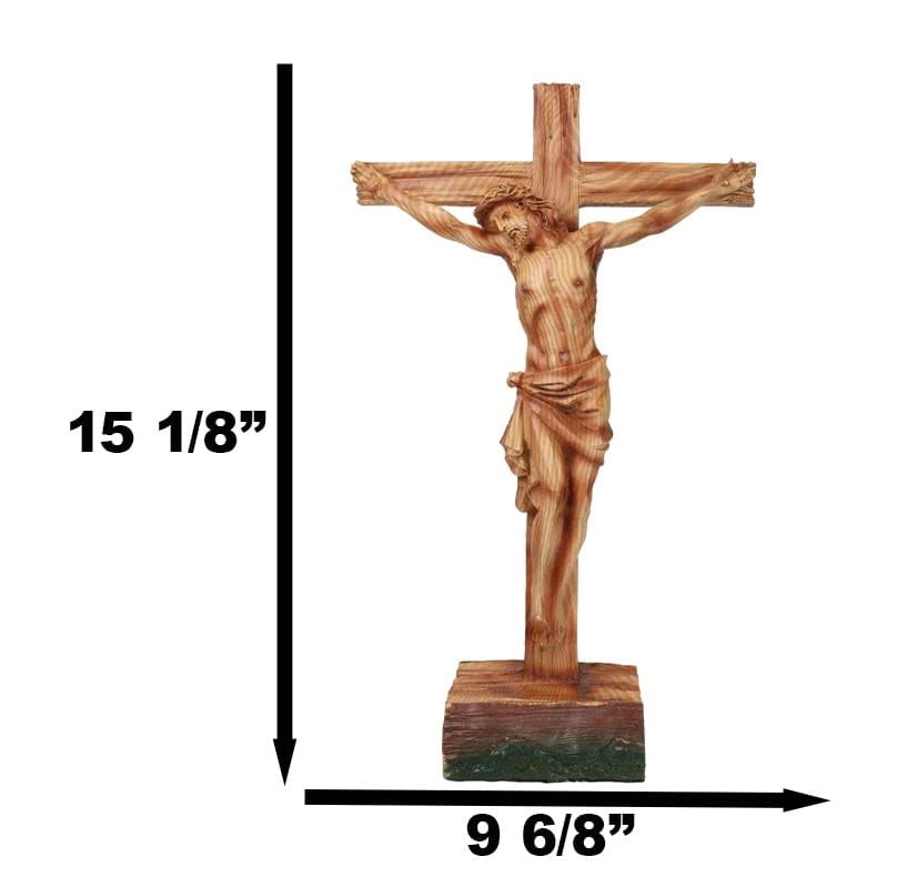 Ebros Large 15.25" Tall Jesus Christ With Crown Of Thorns Crucified On The Cross Desktop Plaque ...