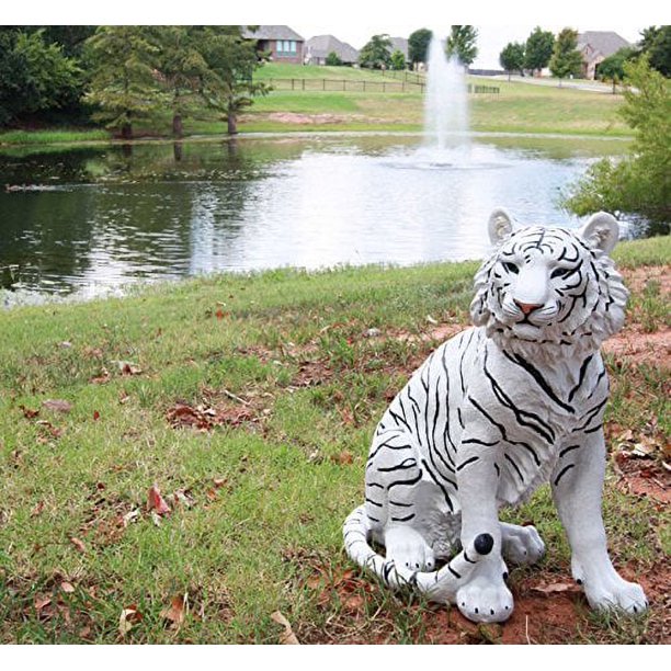 Ebros Large 20"H Realistic White Siberian Tiger Sitting On Guard Resin ...