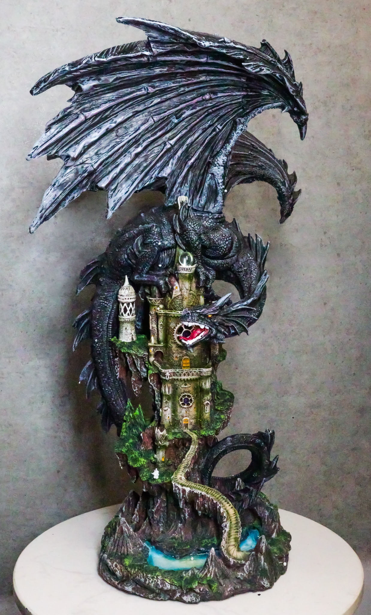 Ebros Large 23.5" Tall Black Dragon Guarding Castle Atop A Rocky Cliff ...
