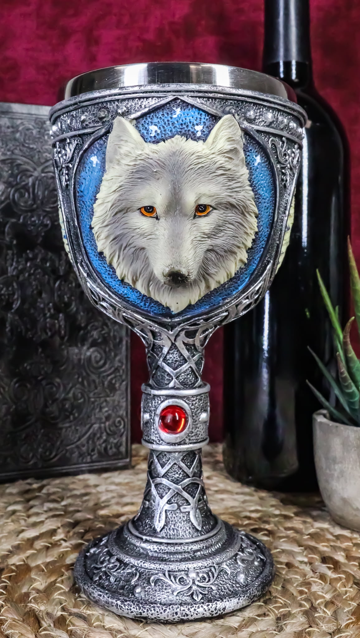 Ebros Large Celtic Blue Remus Ancient Gray Wolf Goblet Chalice Cup ...