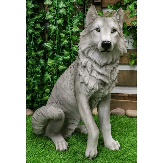 Ebros Large Dakota Wildlife Sitting Alpha Gray Wolf Statue 20.5" H ...