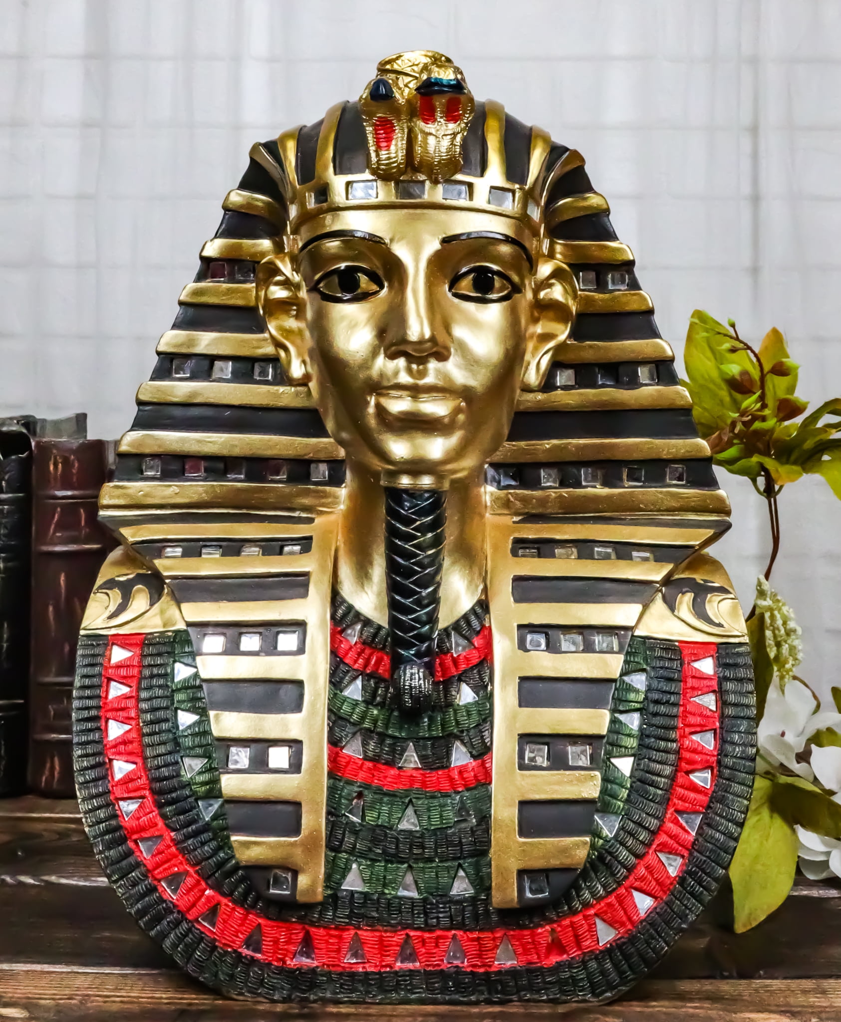 Ebros Large Egyptian King TUT Bust Statue with Decorative Glass Mirrors ...