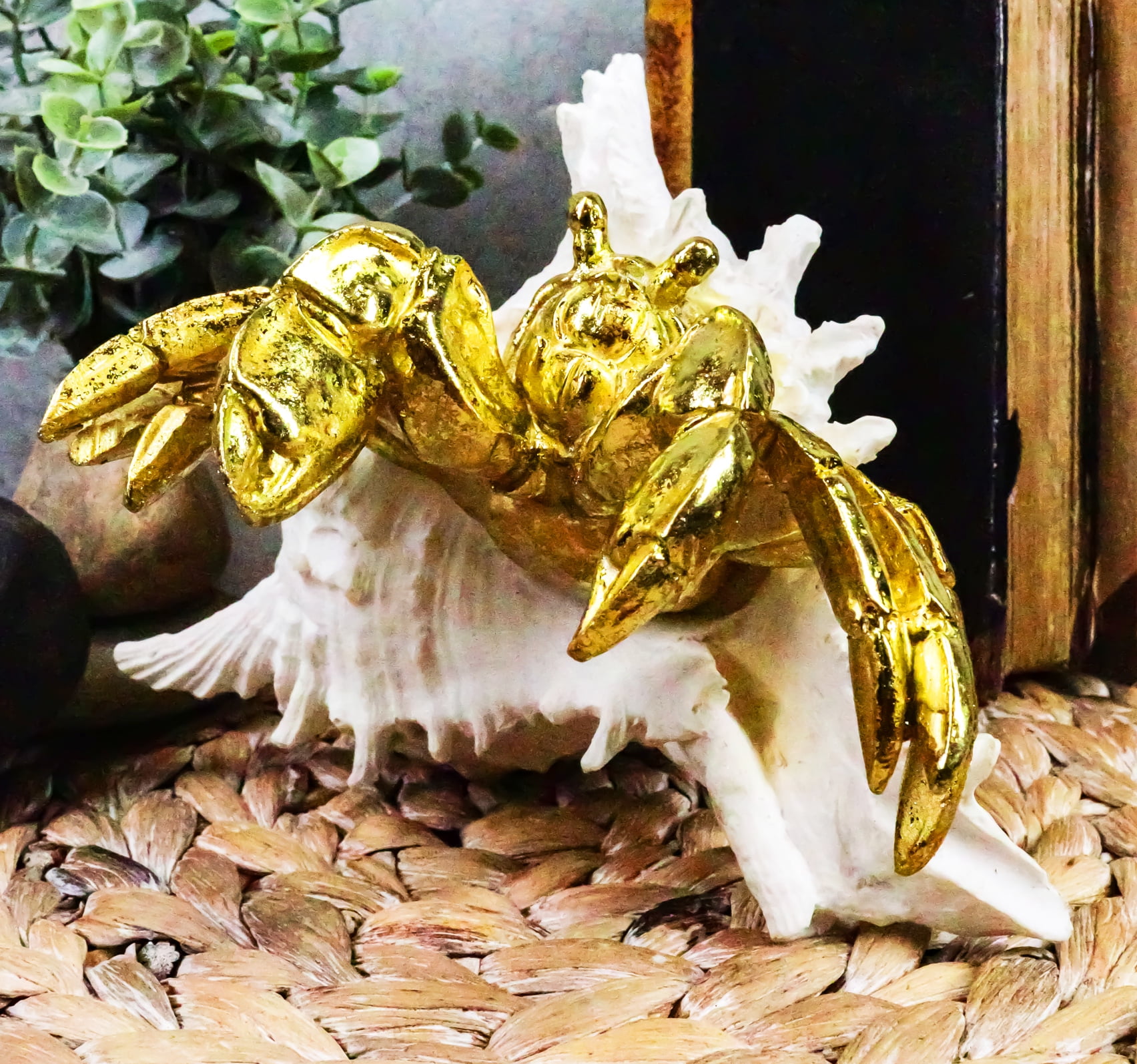 Ebros Large Ocean Sea Golden Conch Shell Hermit Crab Statue 6.75"L ...