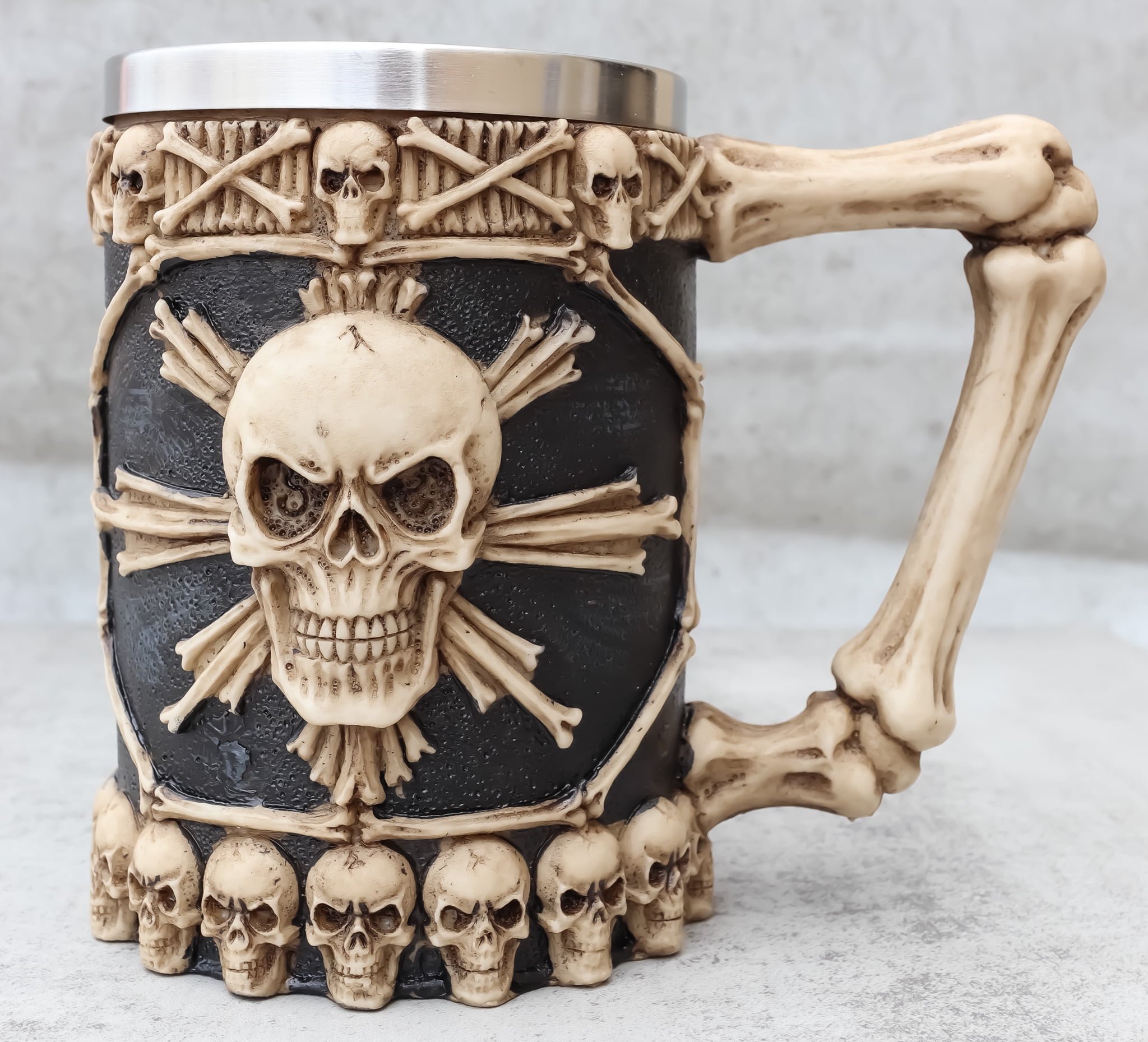 Ebros Large Skeletal Cross Bones Skull Beer Stein Tankard Coffee Cup ...