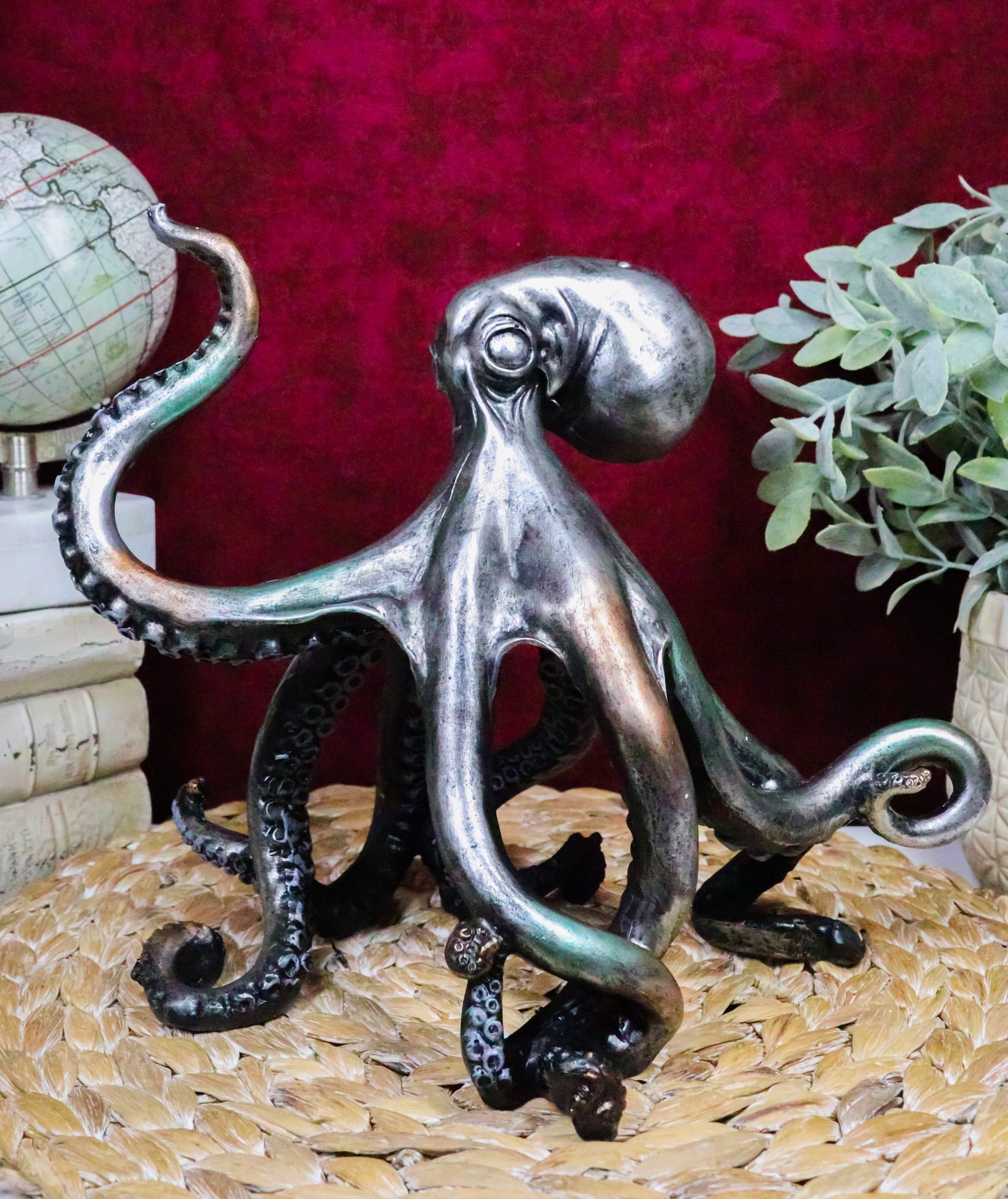 Ebros Silver Finish Large Standing Octopus Statue, Resin Marine Decor ...