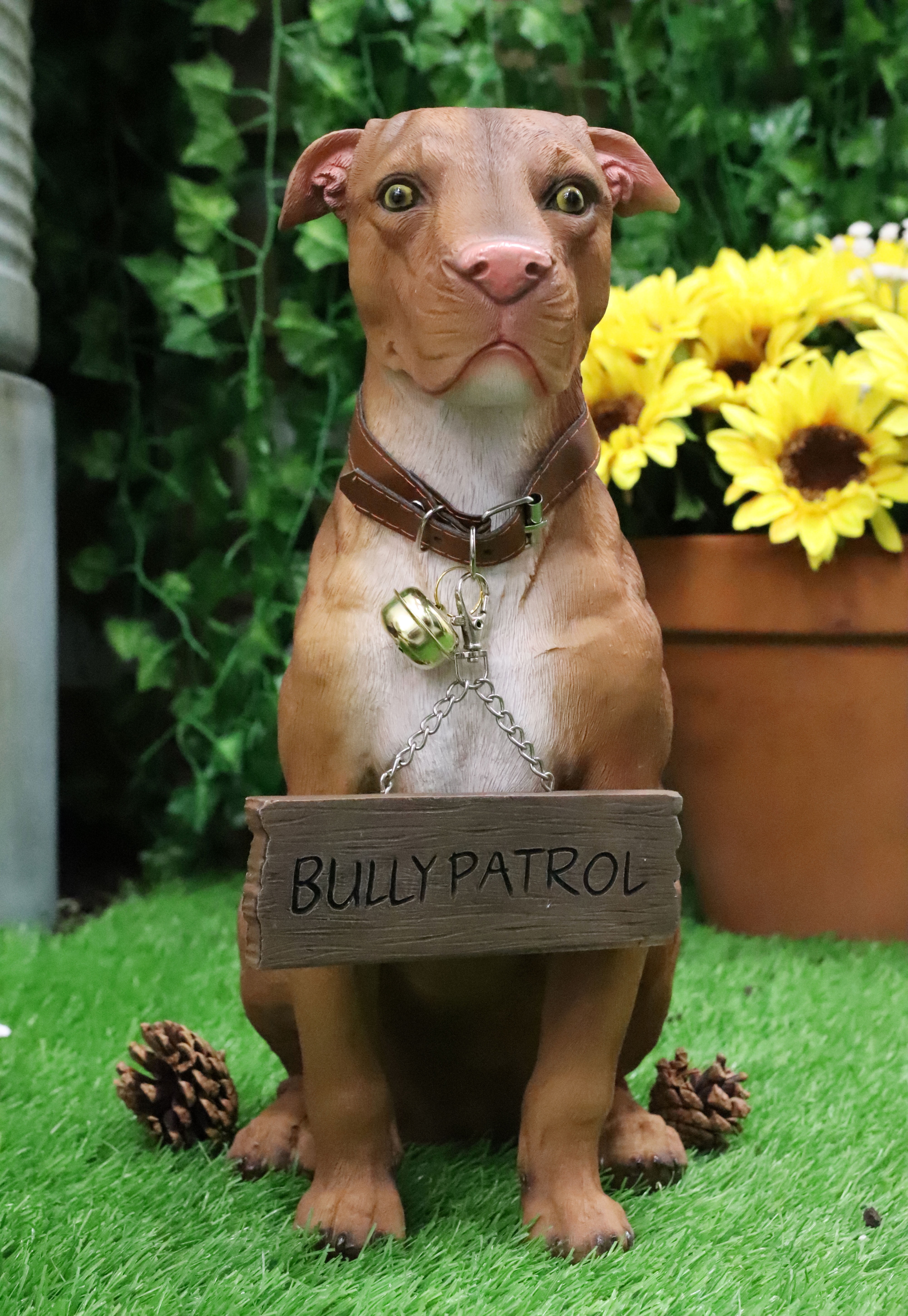 Ebros Lifelike American Pit Bull Pet Dog Statue W/ Jingle Collar And ...