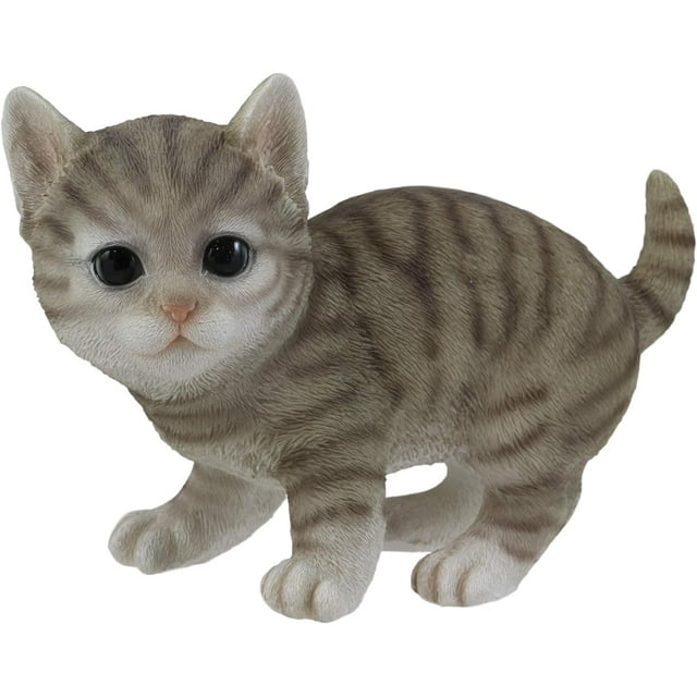 Ebros Lifelike Crouching Grey Striped Tabby Cat Statue 8.25" Long ...