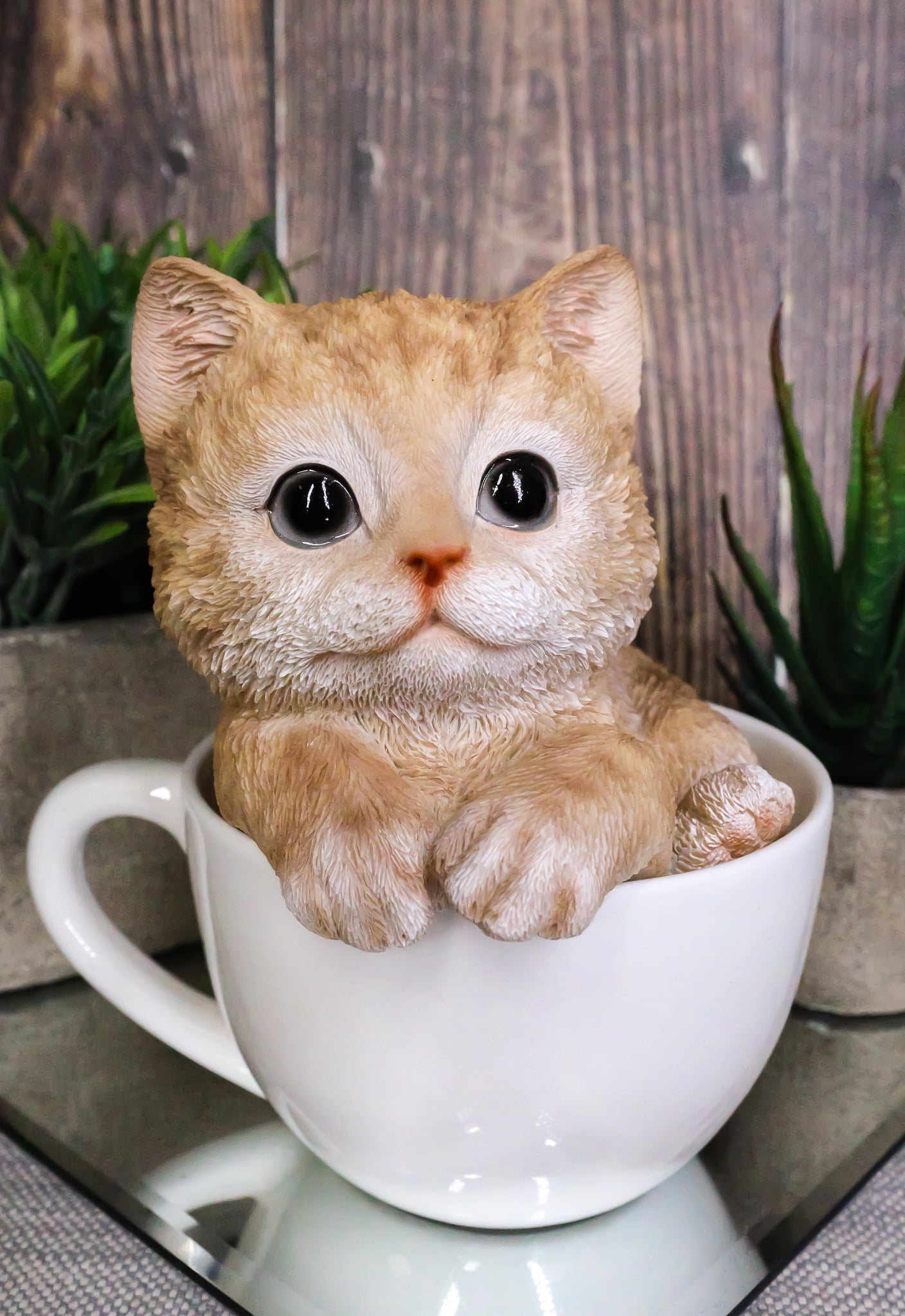 Ebros Lifelike Orange Tabby Cat Teacup Statue 5.75" H with Adorable ...