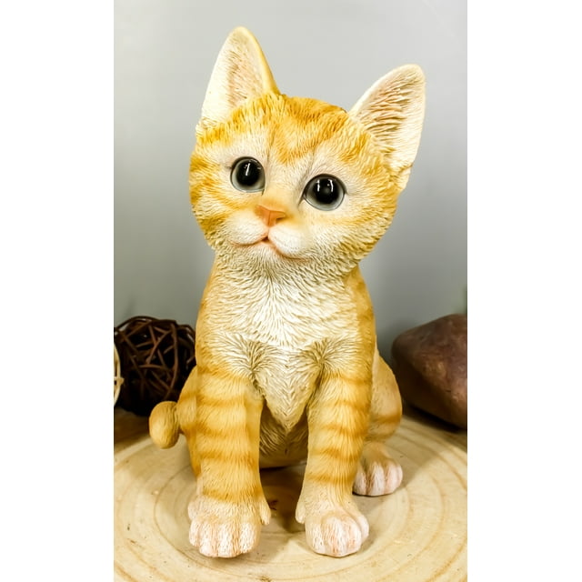 Ebros Lifelike Sitting Orange Tabby Cat Statue 7.5"H with Glass Eyes ...