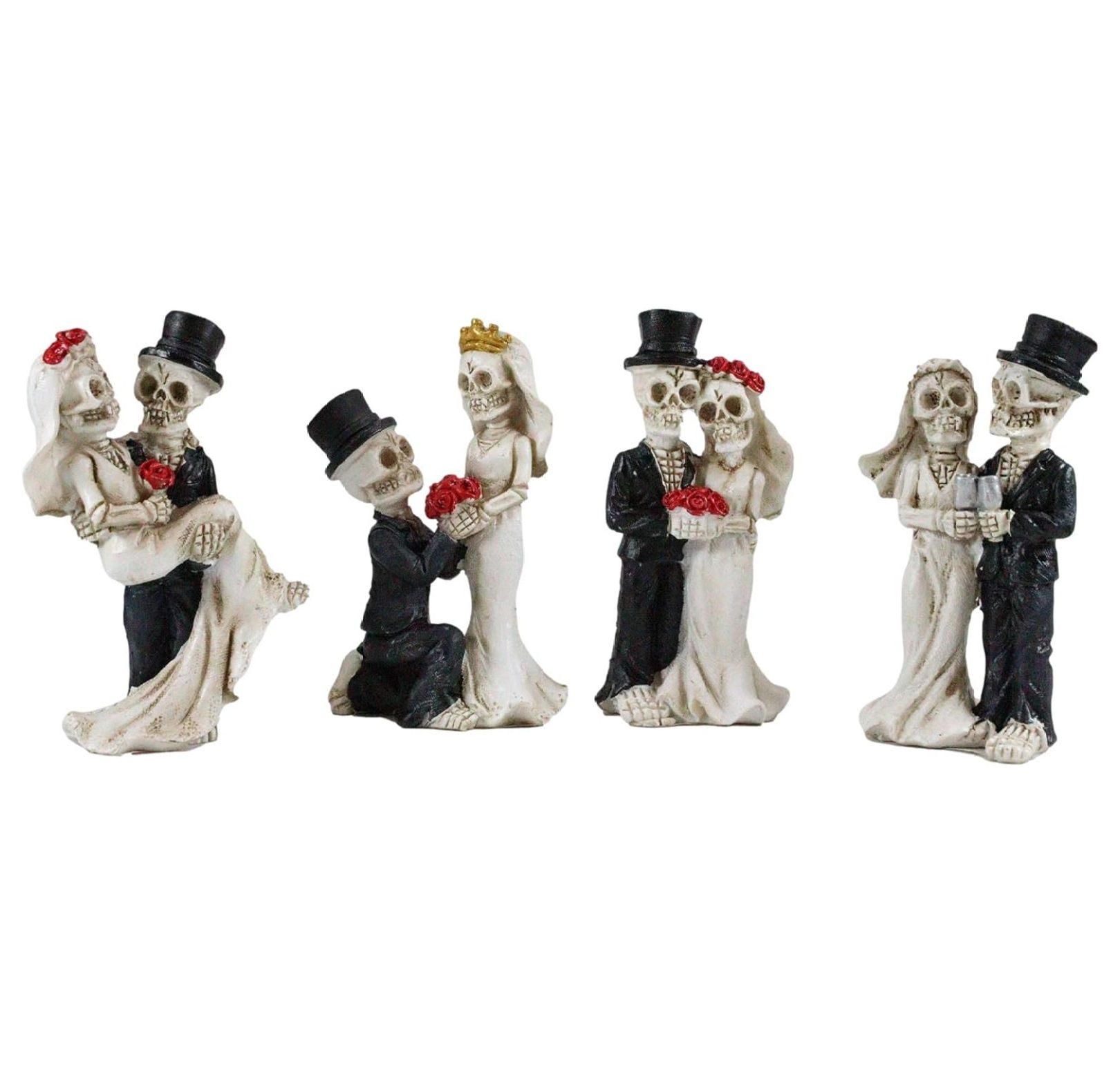 Ebros Love Never Dies Eternal Wedding Skeleton Couples in Tuxedo and Gown Mini Figurines Set in ...