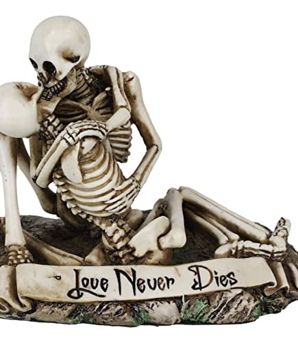 Ebros Love Never Dies Skeleton Couple Kissing by The Graveyard Statue 6" Wide Day of The Dead ...