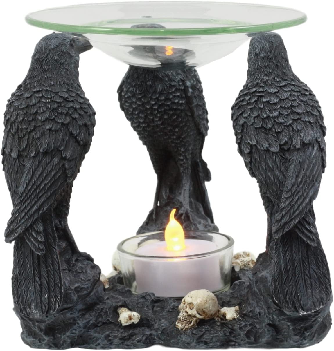 Ebros Macabre Nevermore Graveyard with Three Ravens Oil Warmer Statue ...