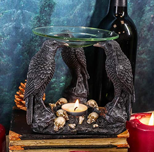 Ebros Macabre Nevermore Skull Graveyard with Three Ravens Oil Warmer ...