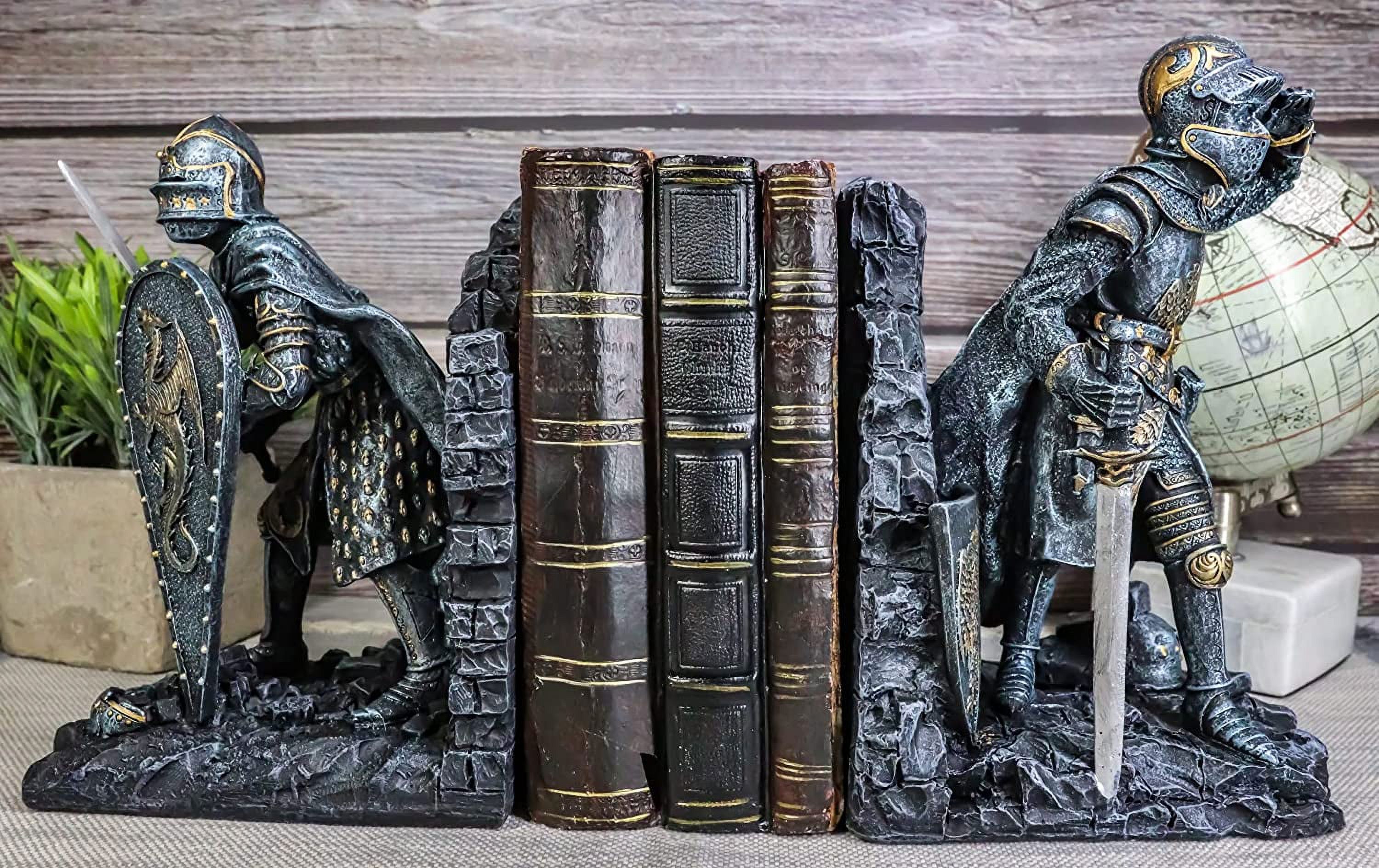 Ebros Medieval Dragon Heraldry Bookends Statue 8" Tall Set Suit of ...