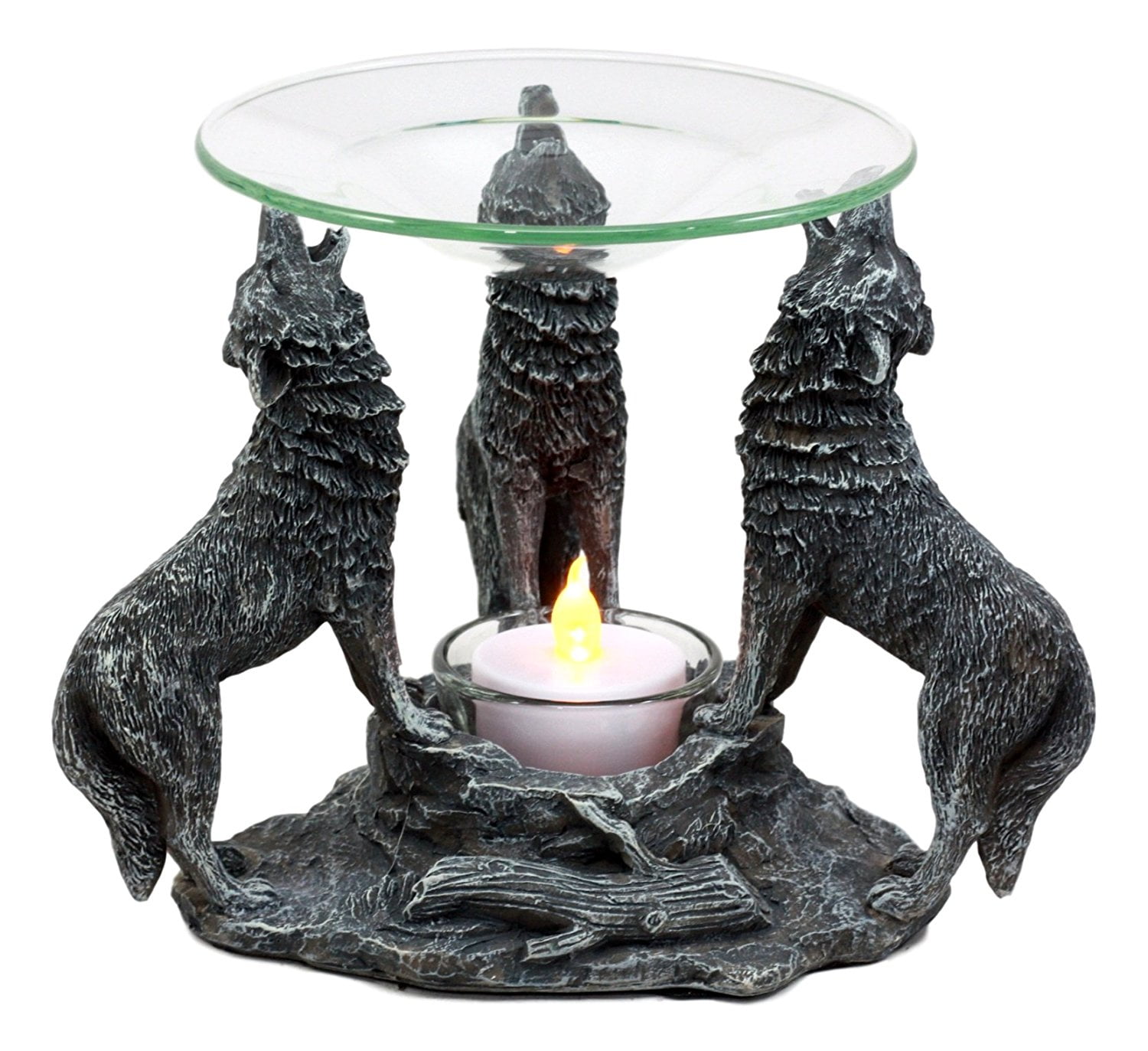 Ebros Moonlight Three Howling Wolves Oil Warmer Or Wax Tart Burner ...