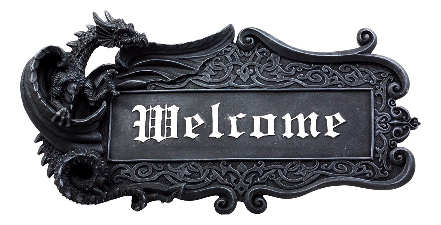 Ebros Mythical Fantasy Celtic Dragon Welcome Sign Gothic Wall Decor ...