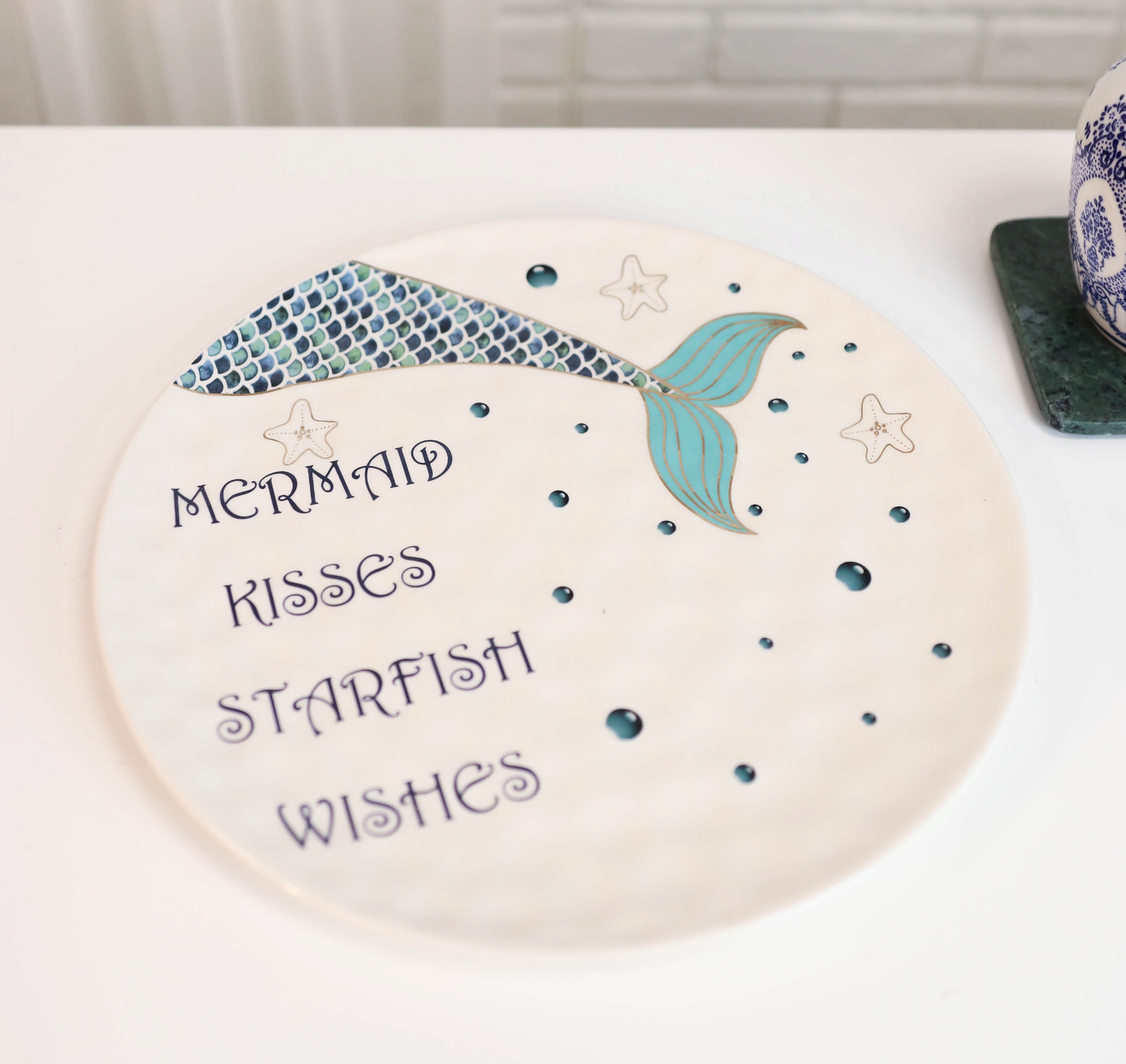 Ebros Nautical Blue Mermaid Kisses Starfish Wishes Ceramic Dinner ...