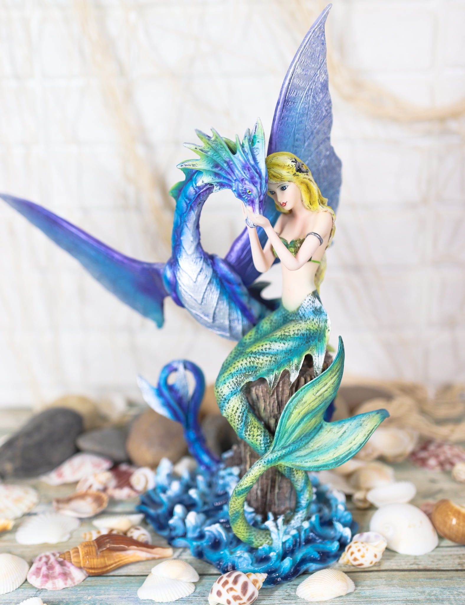 Ebros Gift Mermaid Ariel Dragon Fairy Garden Statue, hand painted ...