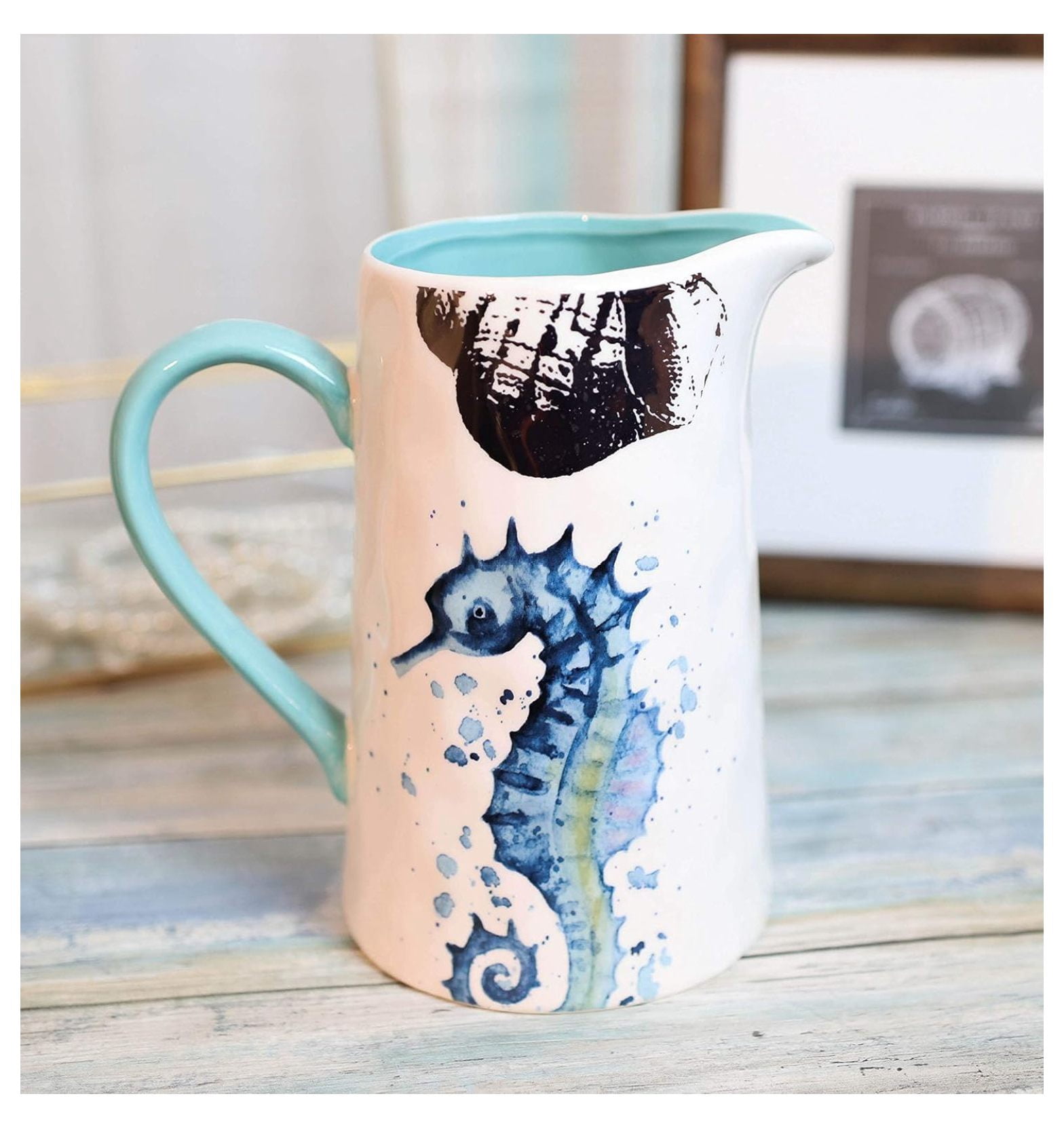 Ebros Nautical Marine Coastal Sea Life Blue And White Seahorse Ceramic ...