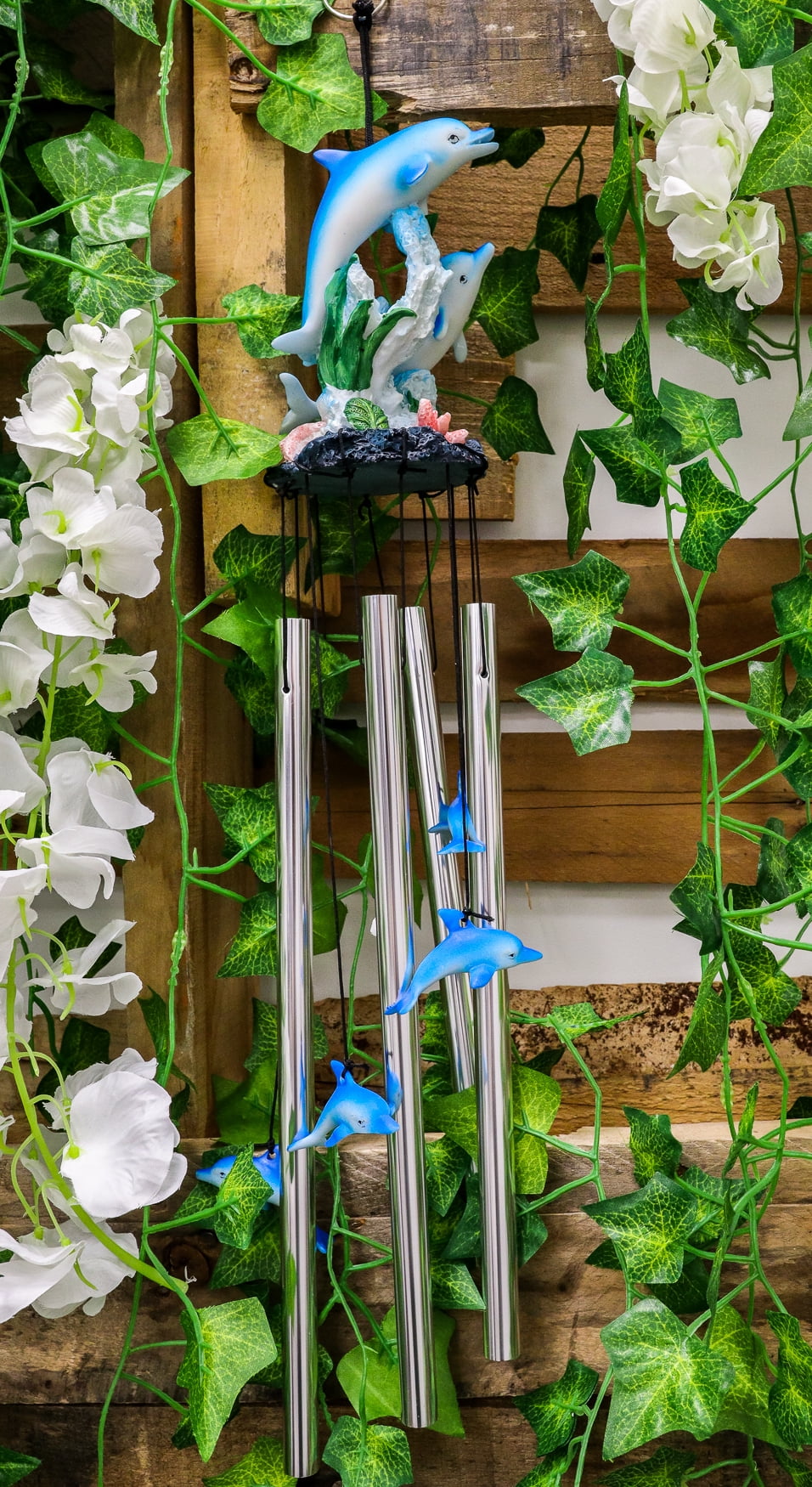 Ebros Nautical Marine Dolphin Family Swimming by Coral Reef Wind Chime ...