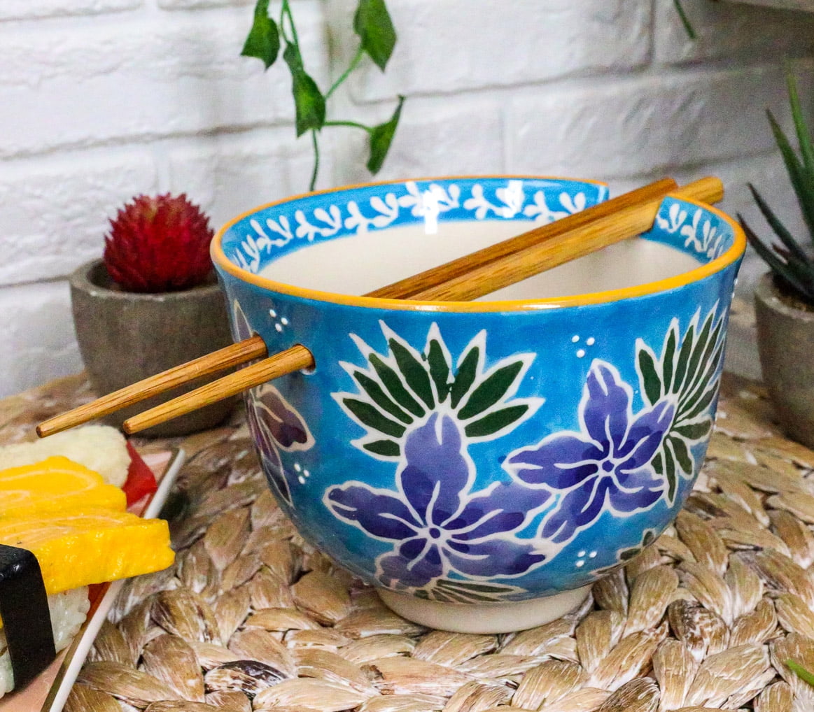 Ebros Pack Of 2 Blue Spring Flowers Ramen Noodles Soup Bowl W/ Bamboo ...