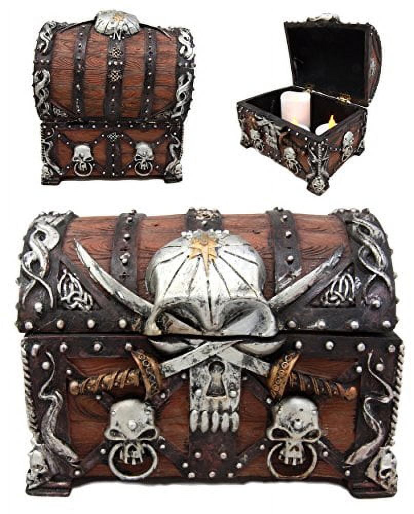 Ebros Pirate Skull With Crossed Dagger Blades Treasure Chest Box ...