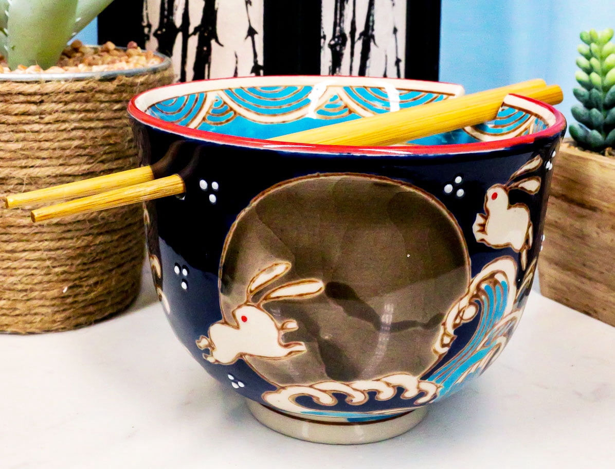 Ebros Rabbits Full Moon Ramen Noodles Bowl With Built In Chopsticks ...