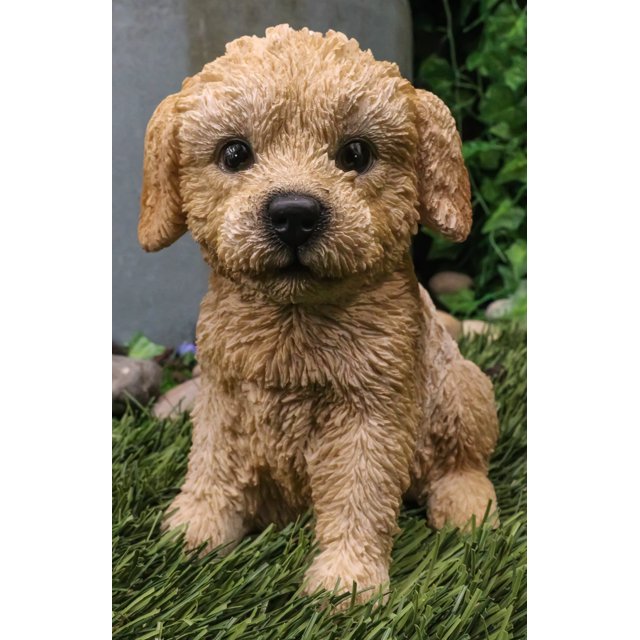 Ebros Realistic Adorable Sitting Golden Labradoodle Puppy Statue 6.5" H ...