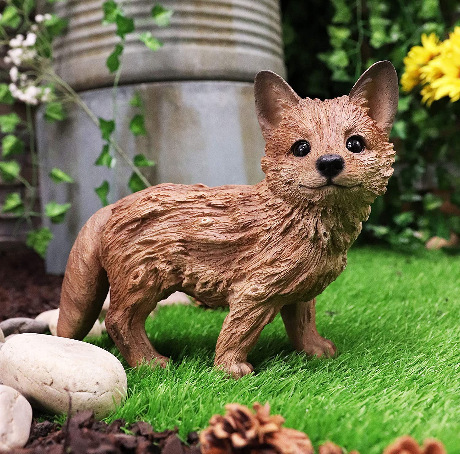 Ebros Realistic Faux Driftwood Finish Snooping Baby Fox Cub Resin ...