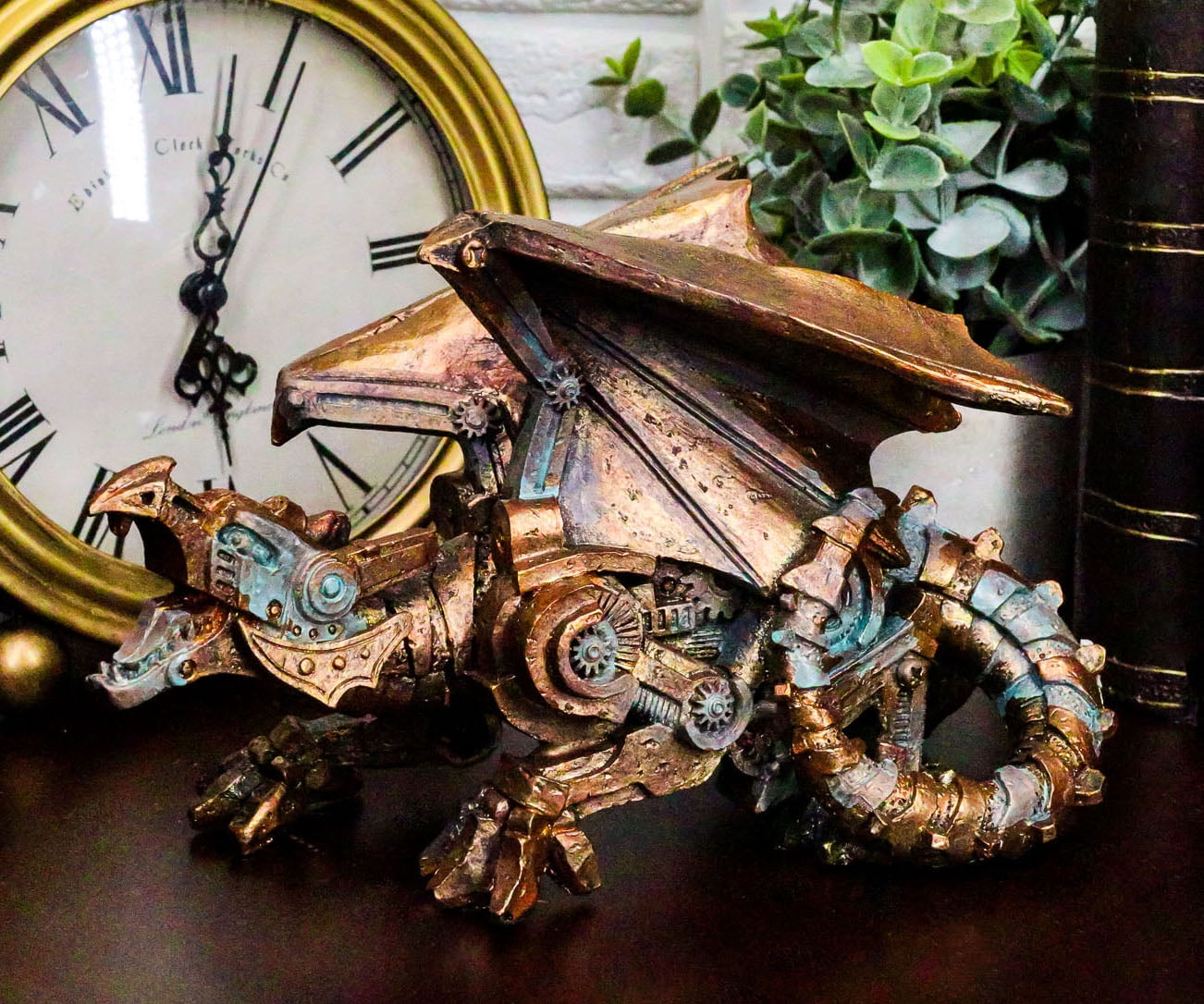 Ebros Roaring Steampunk Copper Skinned Robotic Cyborg Winged Dragon ...