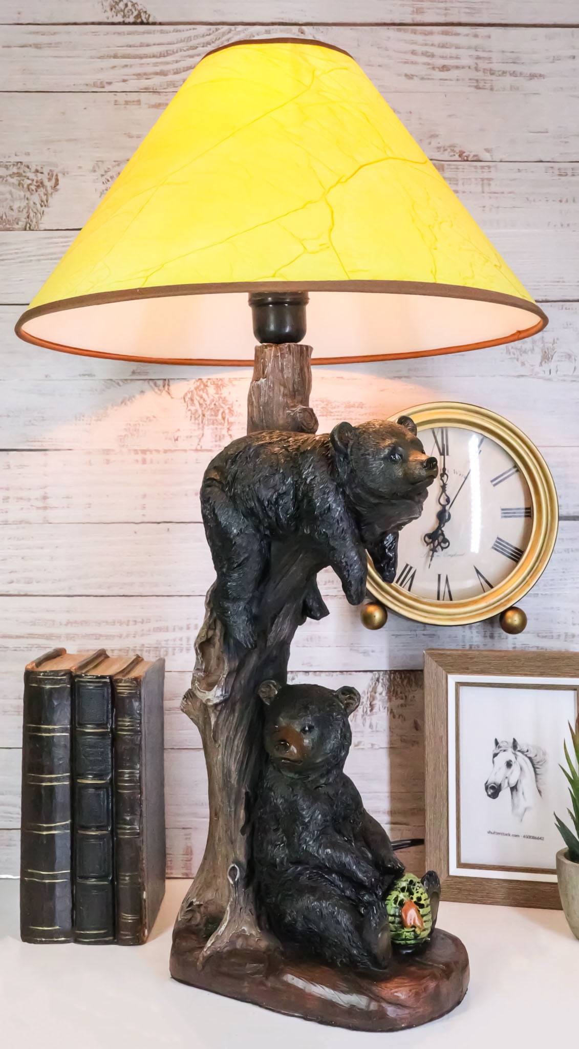Ebros Rustic Black Bears Napping & Eating Honey Table Lamp Sculpture ...