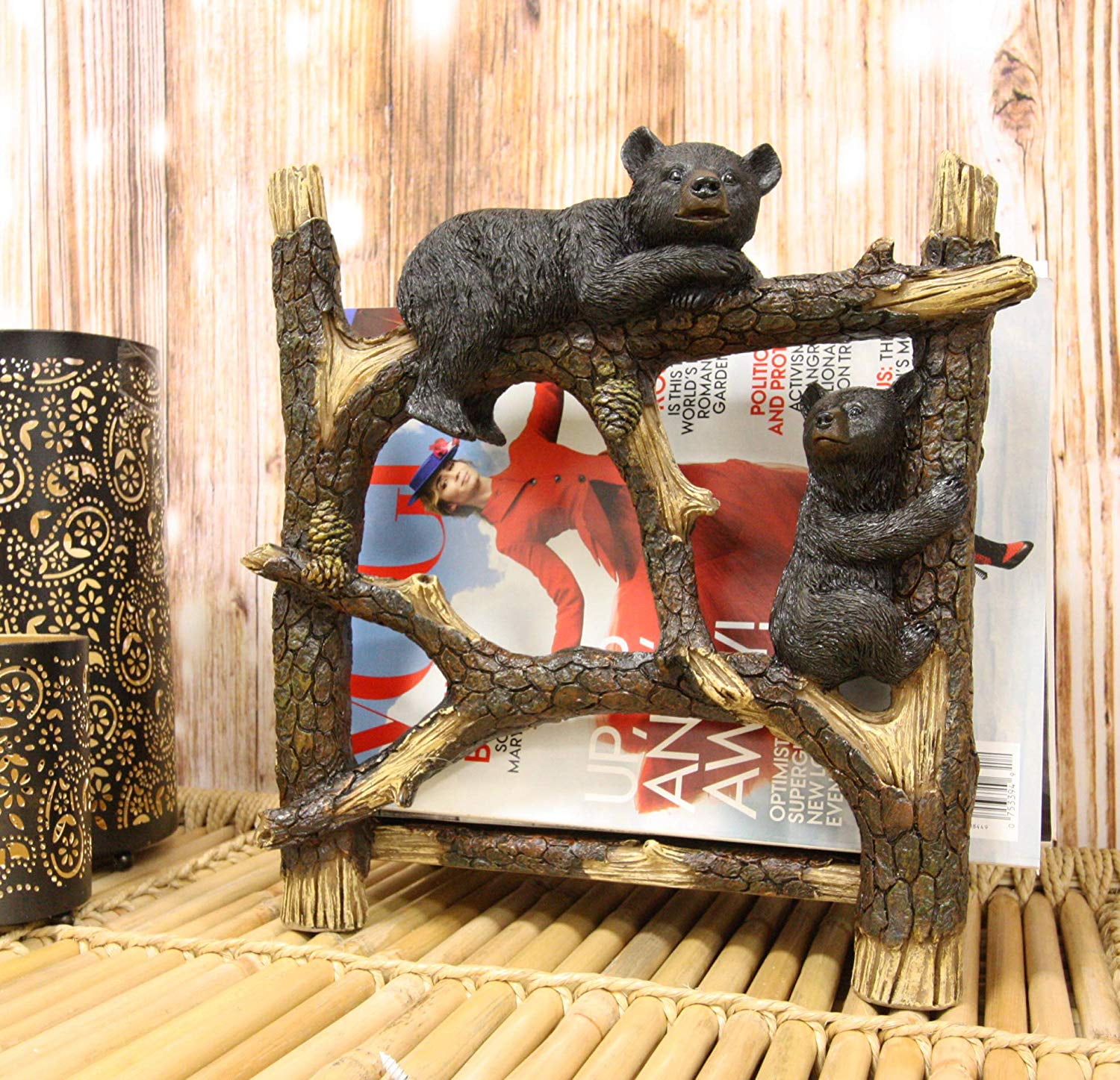 Ebros Rustic Decor 3 Chilling Black Bears Up A Tree Magazine Rack Stand ...
