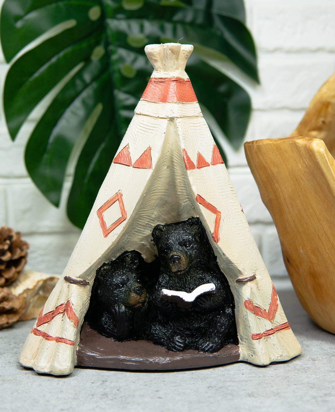 Ebros Rustic Forest Black Bear Cubs Story Time Reading Book In Teepee ...