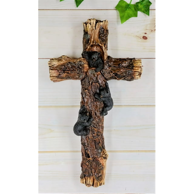 Ebros Rustic Western 3 Playful Climbing Black Bears Wall Cross Decor 14 ...