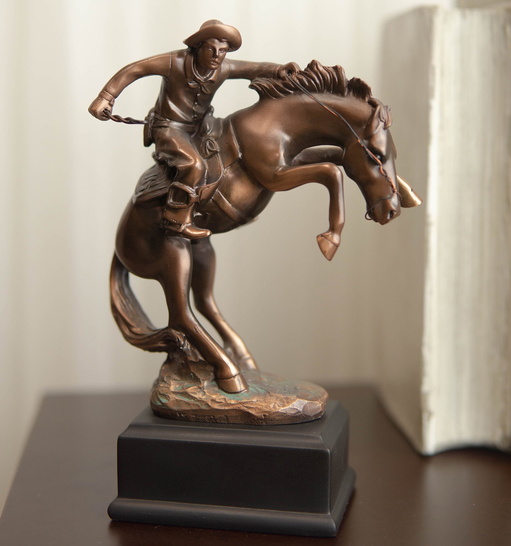 Ebros Rustic Western Rodeo Cowboy W/ Rearing Horse Bronze Electroplated ...